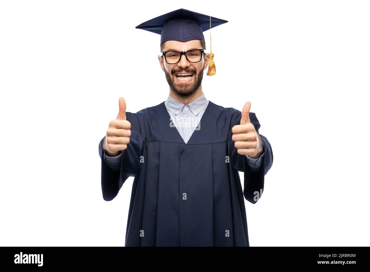 happy male graduate student showing thumbs up Stock Photo - Alamy