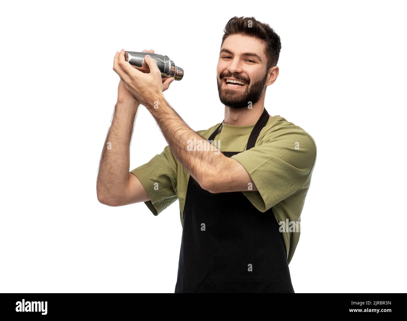 happy barman with shaker preparing Stock Photo - Alamy