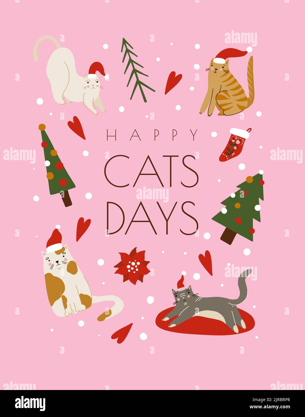 Card with happy cats. Merry Christmas holiday print Stock Vector Image ...