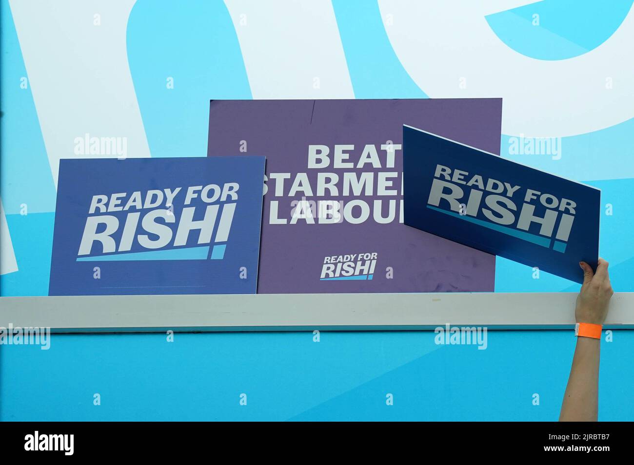 Ready for Rishi signs during a hustings event at the NEC in Birmingham ...