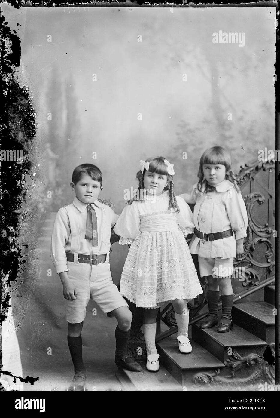 Portrait of three children, circa 1920, Wellington, by Berry & Co Stock ...
