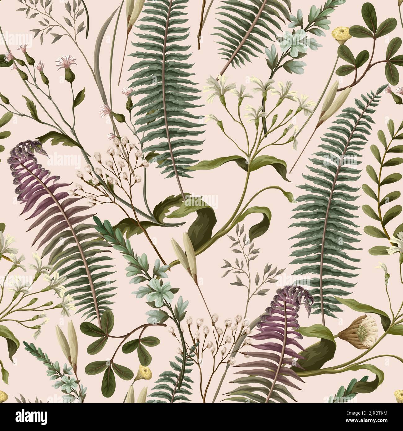 Botanical seamless pattern with ferns and plants. Vector Stock Vector Image & Art - Alamy