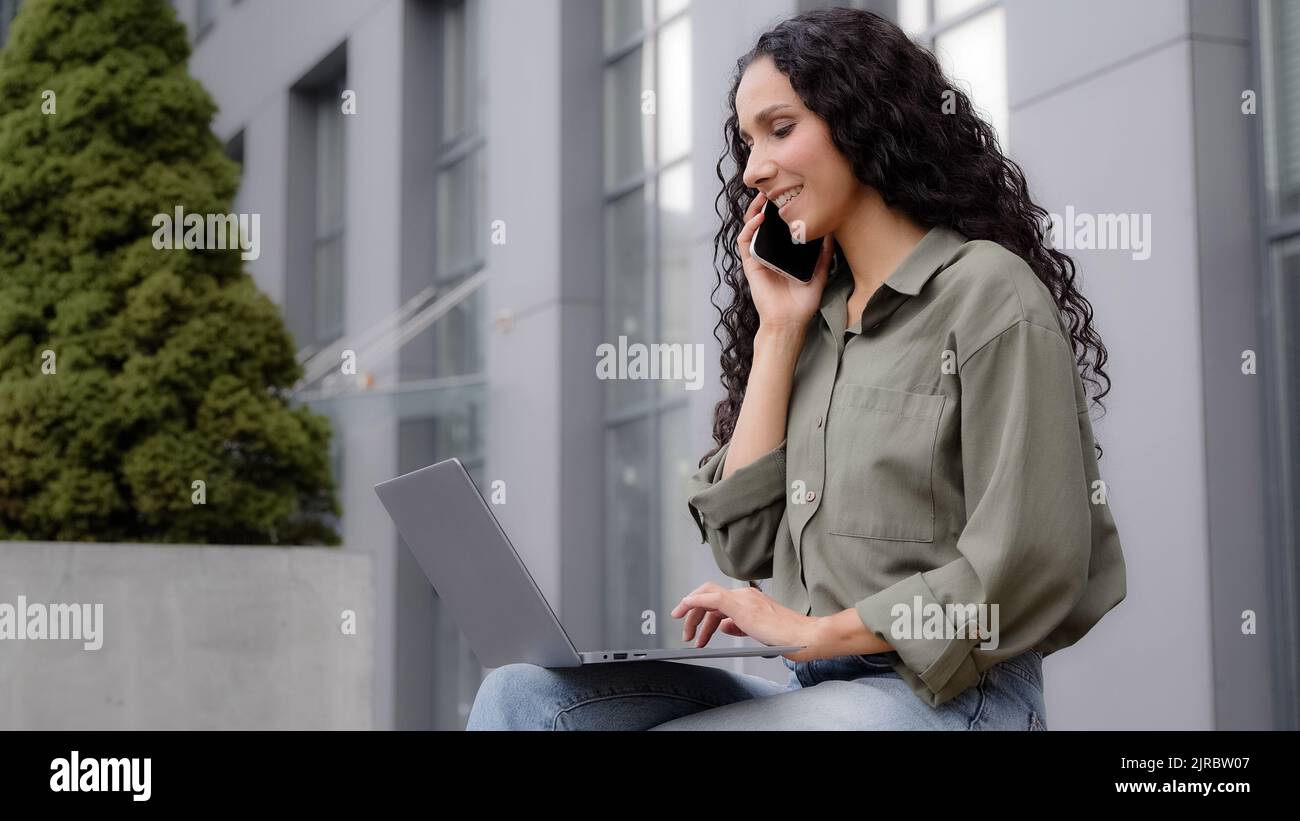 Busy multitasking businesswoman user freelancer worker lady sitting ...
