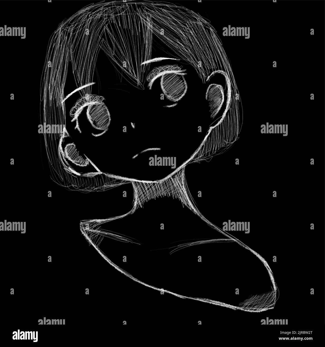 Drawn characters with a white pencil on a black background in different ...