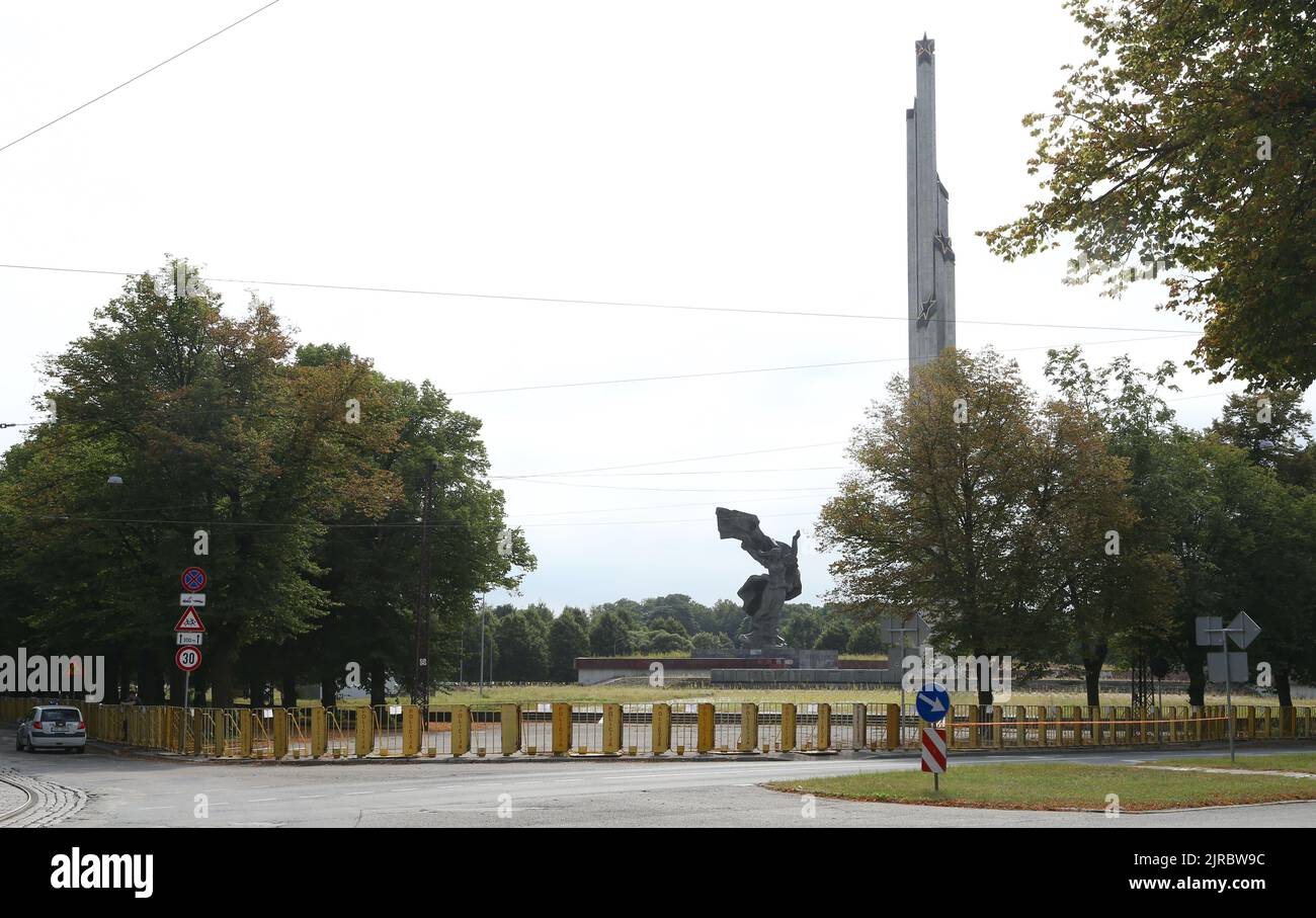 Riga, Latvia. 22nd Aug, 2022. The 79-meter Soviet Memorial was erected ...