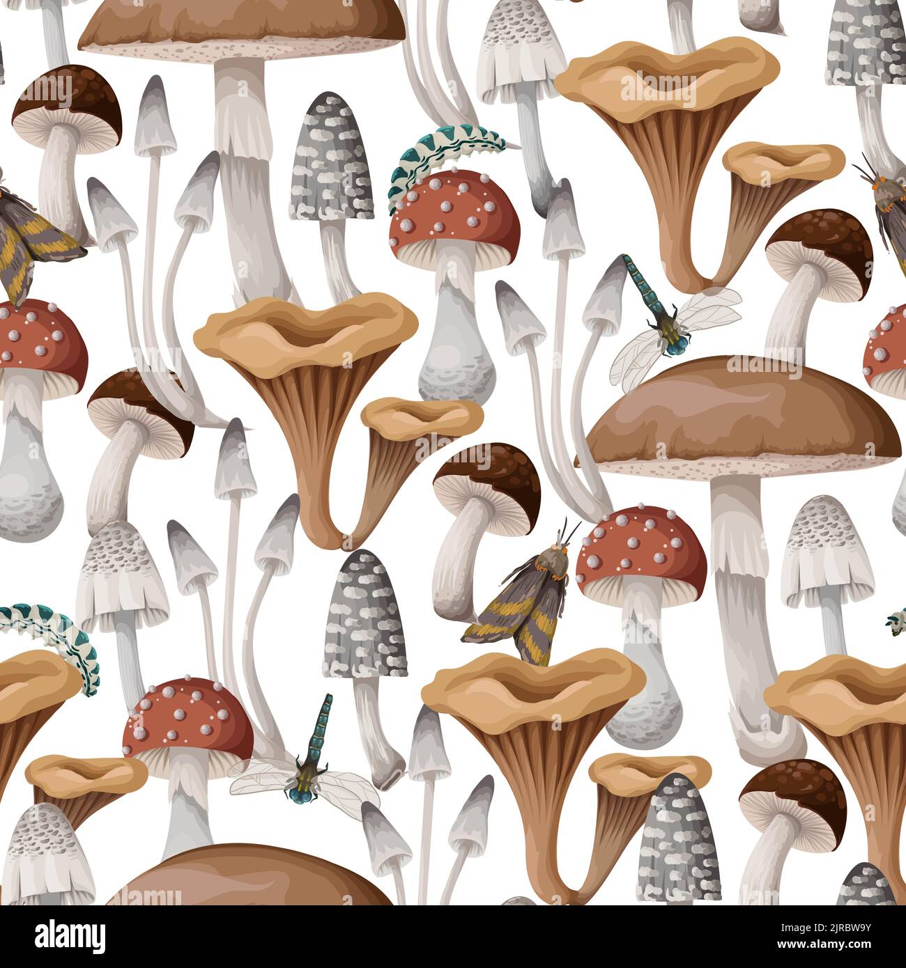 Seamless pattern with mushrooms hi-res stock photography and images - Alamy