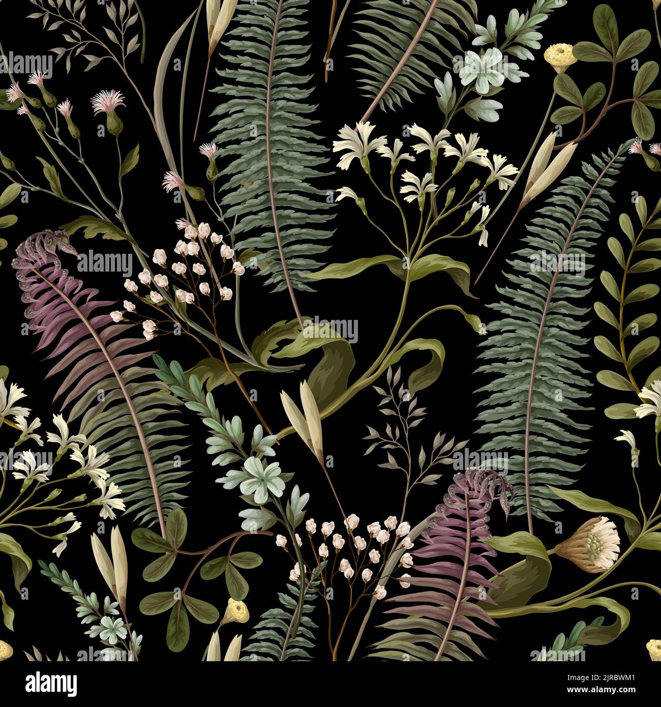 Botanical seamless pattern with ferns and plants. Vector Stock Vector Image & Art - Alamy