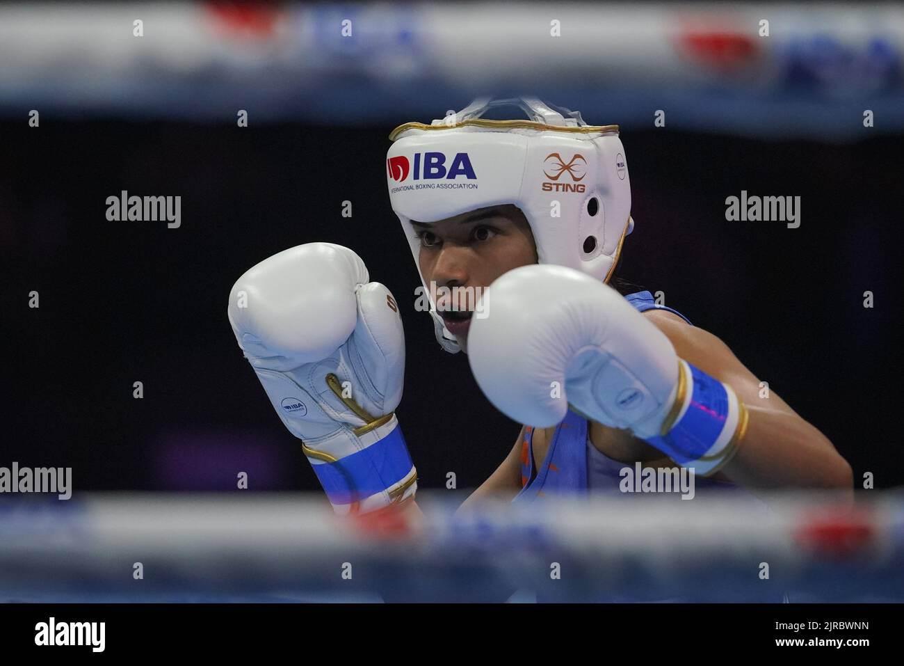 ISTANBUL, TURKEY - MAY 19, 2022: Jitpong Jutamas (Red) and Nikhat ...