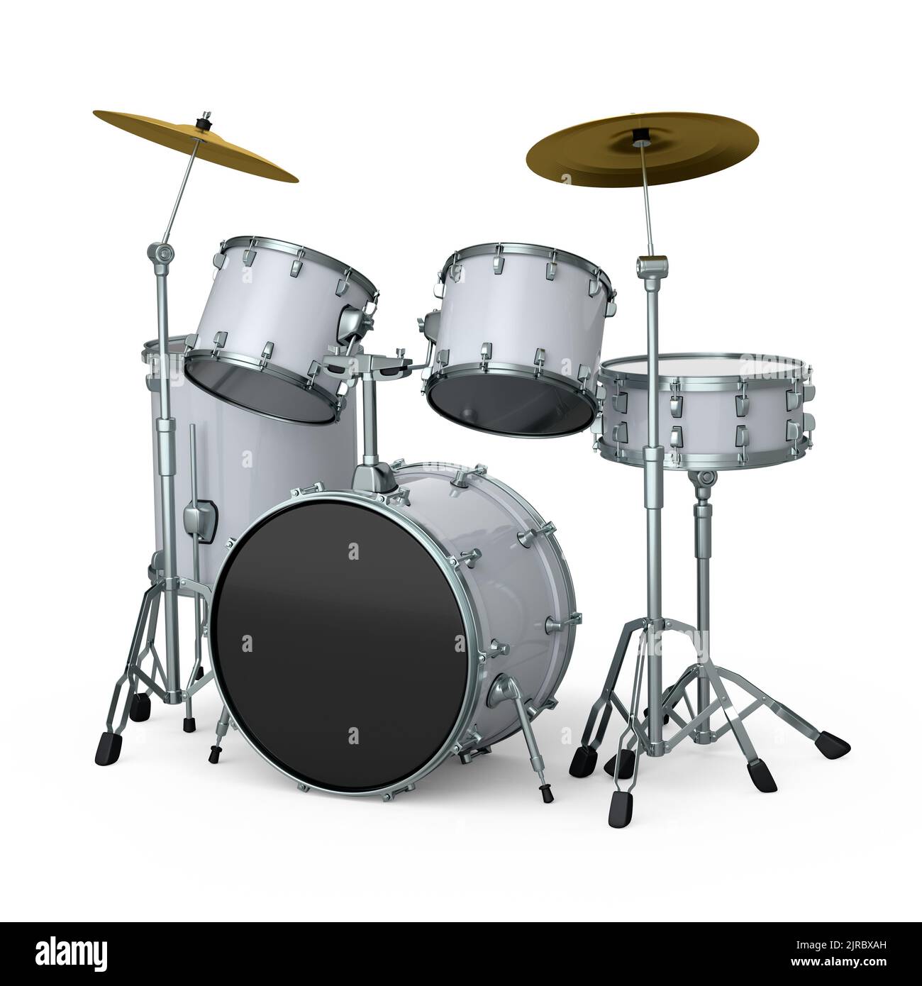 Set of realistic drums with metal cymbals or drumset on white ...