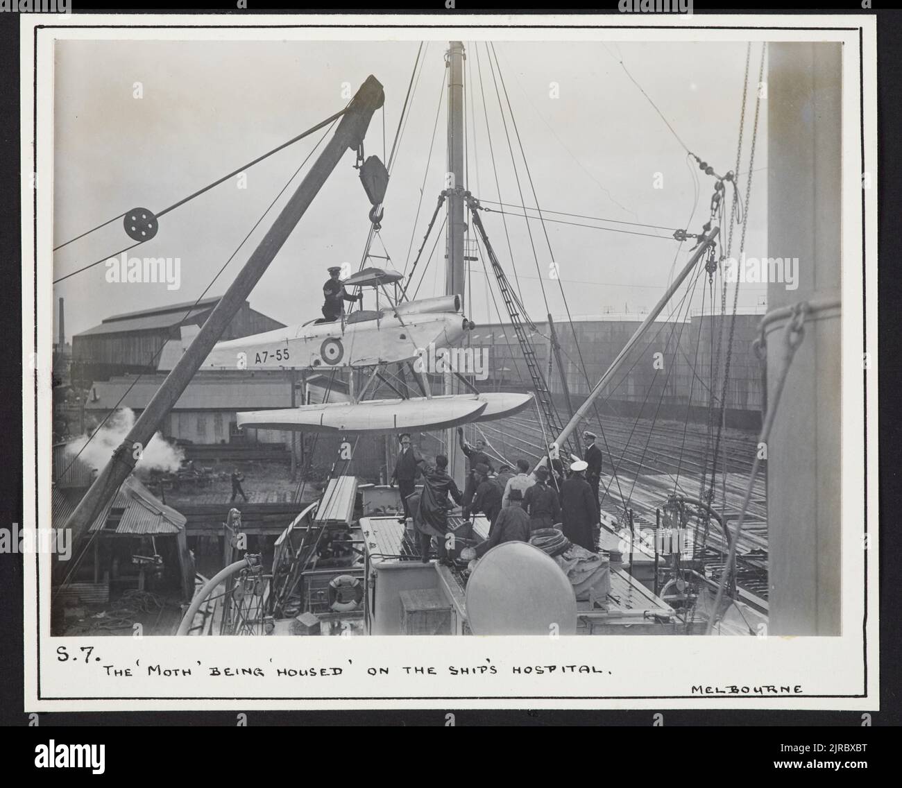 The 'Moth' being housed on the ships hospital., 1935-1936, Melbourne ...