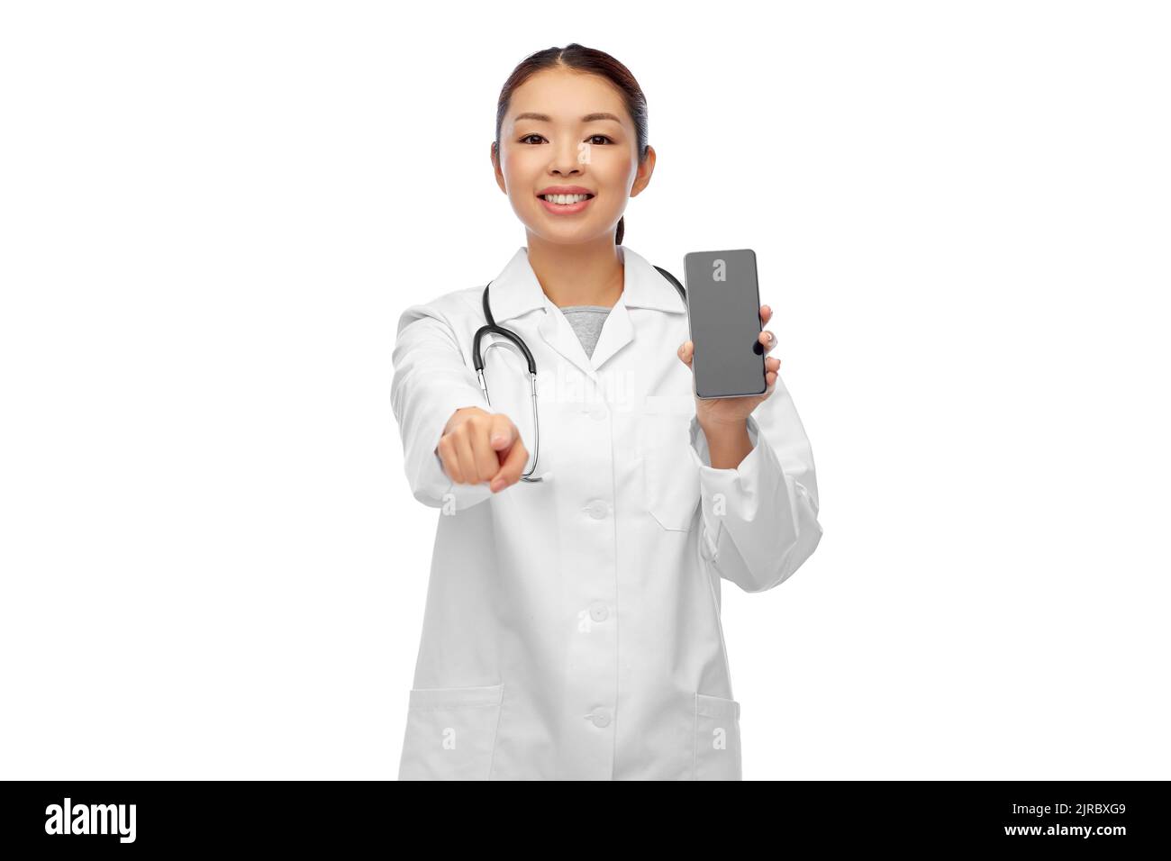 happy asian female doctor or nurse with smartphone Stock Photo - Alamy