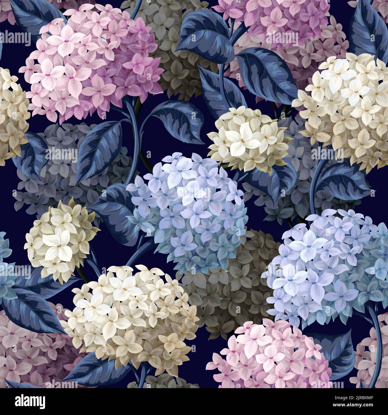 Seamless botanical pattern with hydrangeas. Vector Stock Vector Image ...
