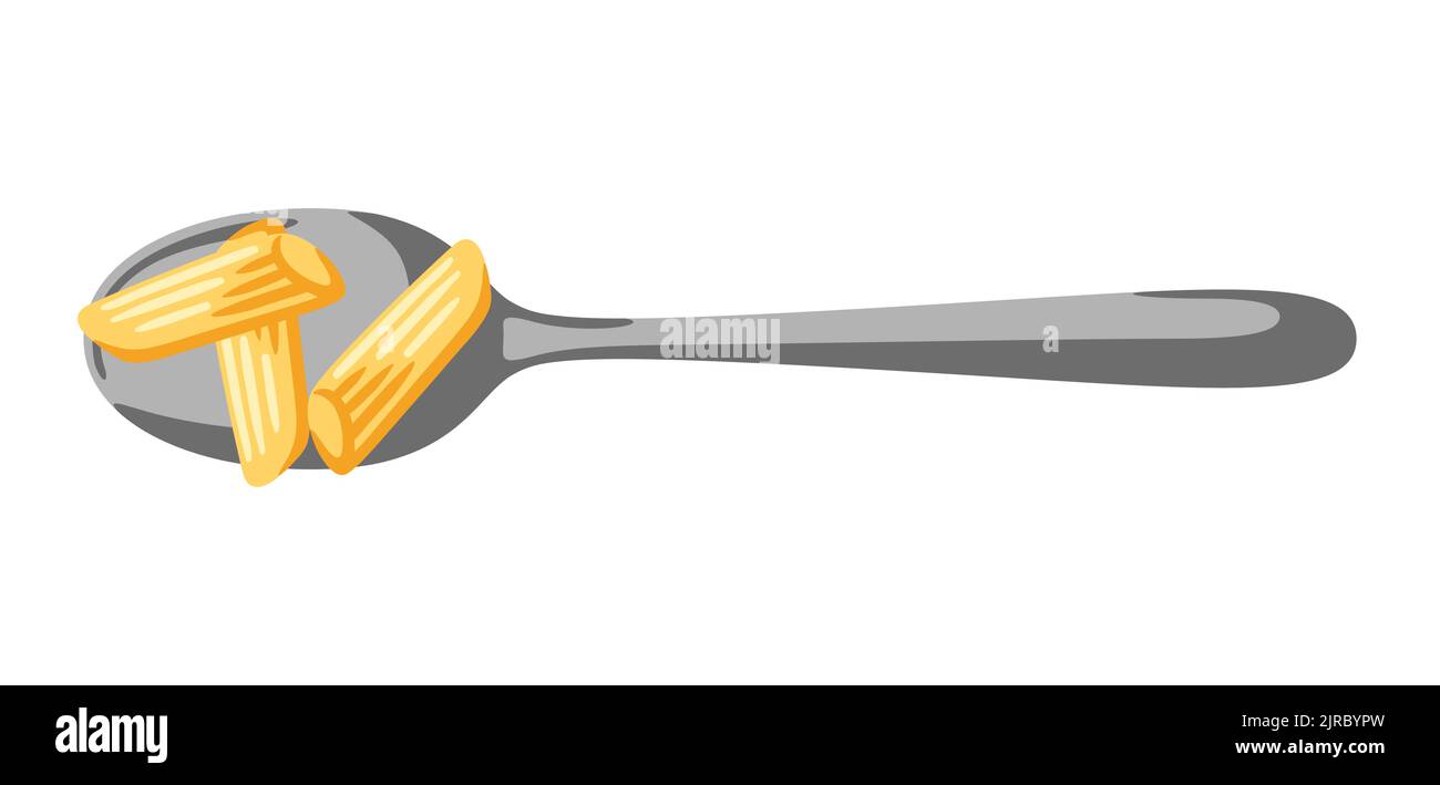 Illustration of Italian pasta on spoon. Culinary image for menu of ...