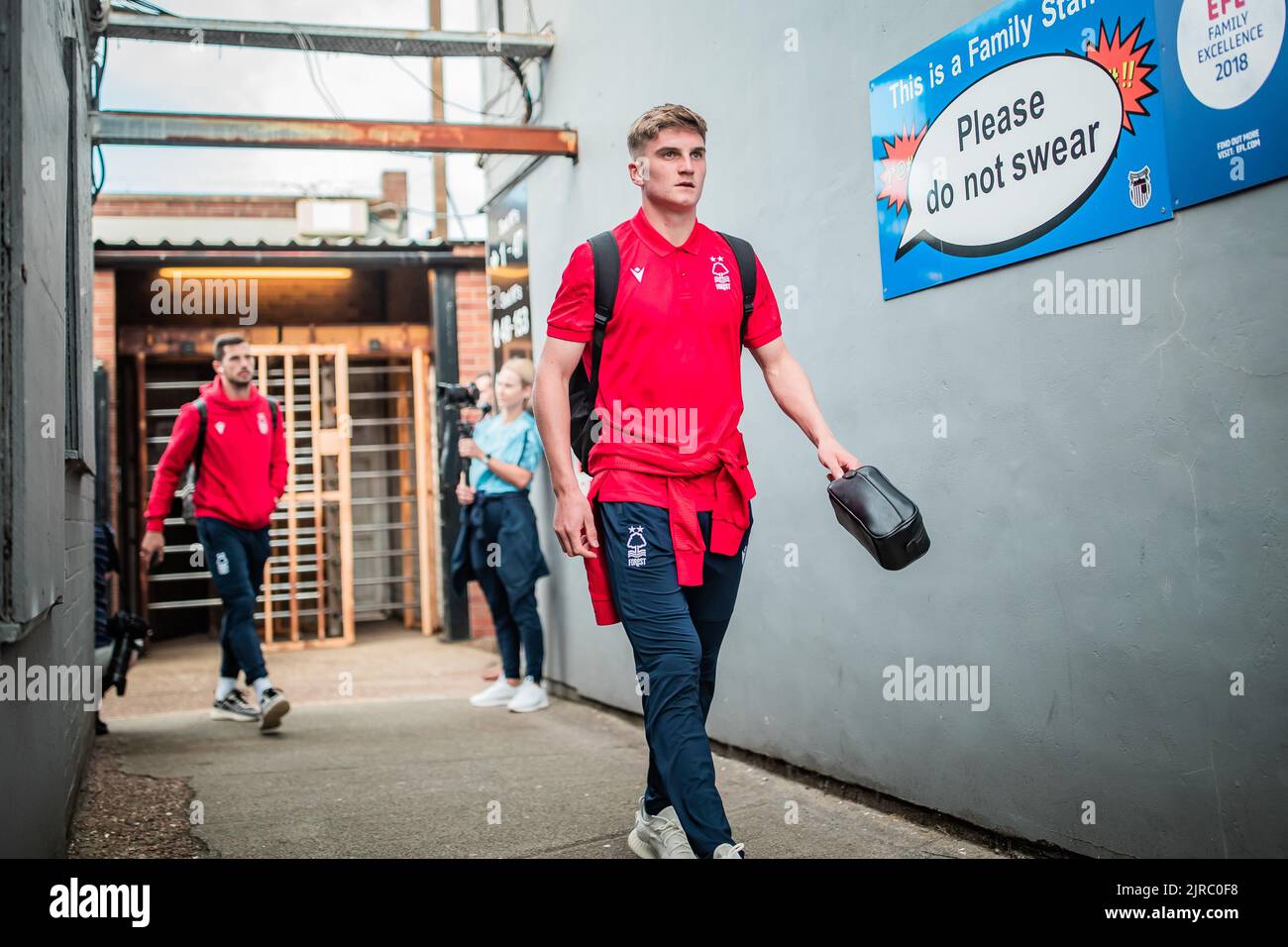 Billy Fewster of Nottingham Forest arrives at Blundell Park Stock Photo ...