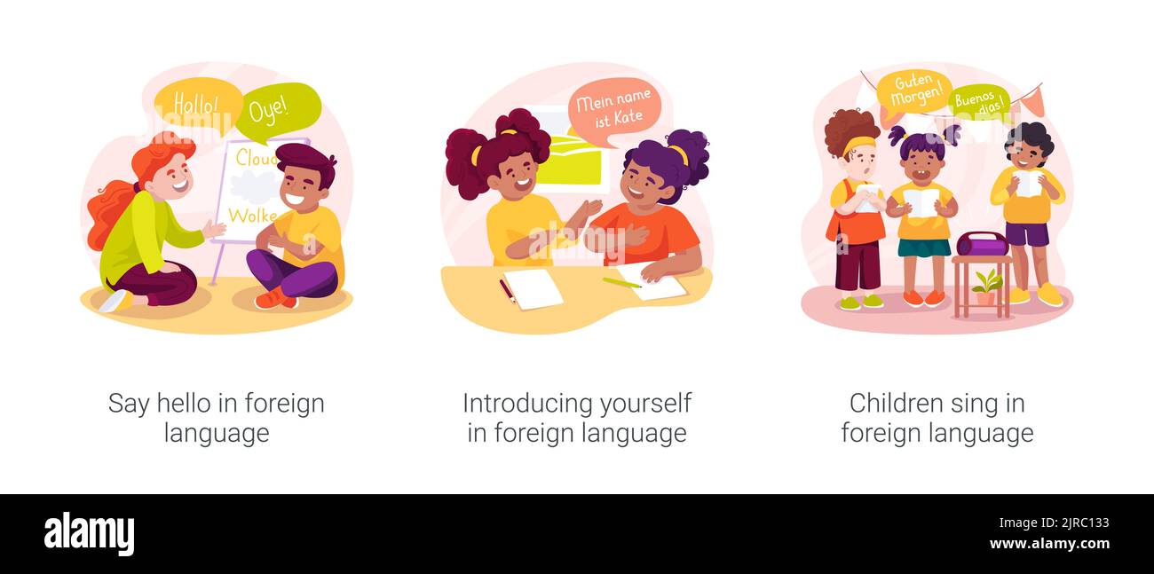 Bilingual immersion program in daycare isolated cartoon vector ...