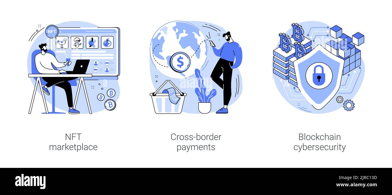 Blockchain technology use isolated cartoon vector illustrations se ...