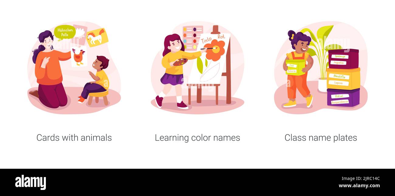 Foreign language study in kindergarten isolated cartoon vector ...