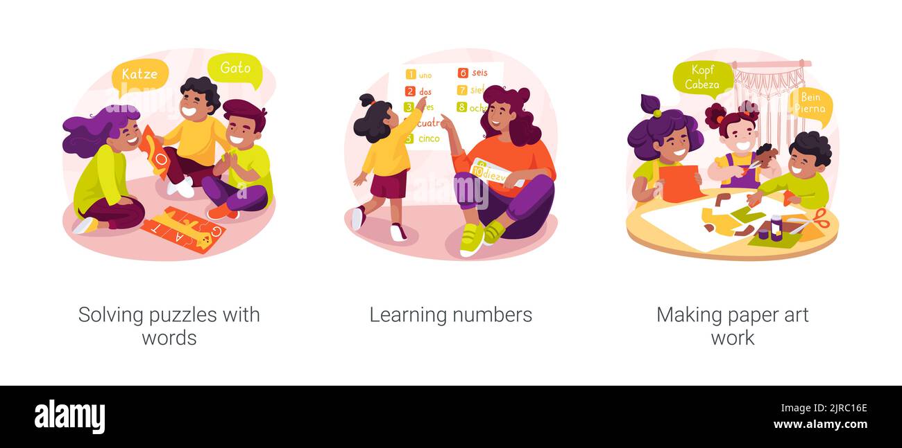 Play and study foreign language isolated cartoon vector illustration ...