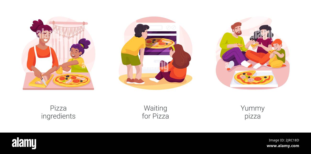 Homemade pizza isolated cartoon vector illustration set Stock Vector ...