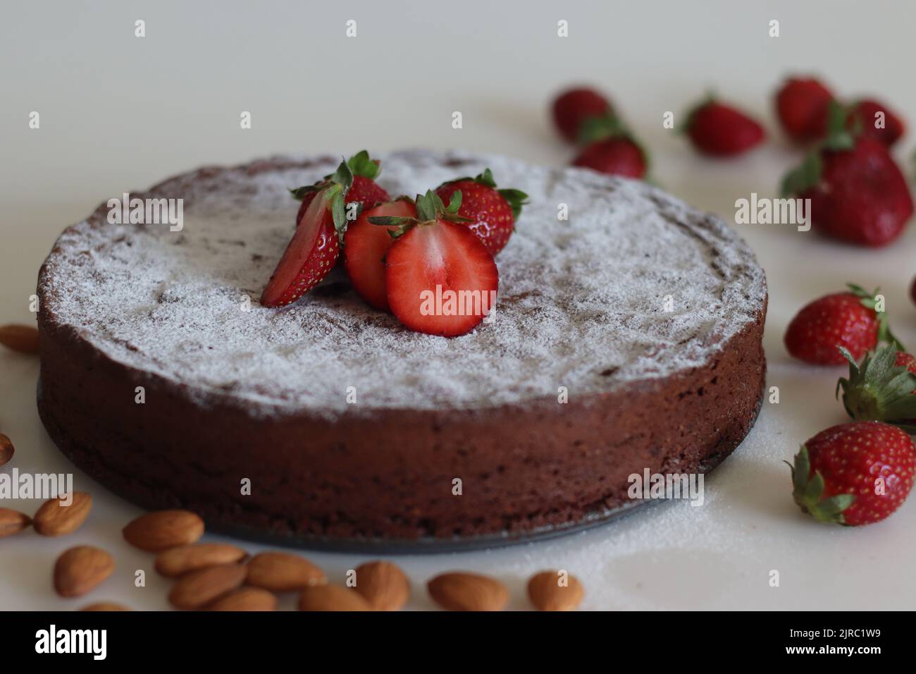 Torta caprese. Chocolate and almond cake. A yummy chocolaty flourless ...