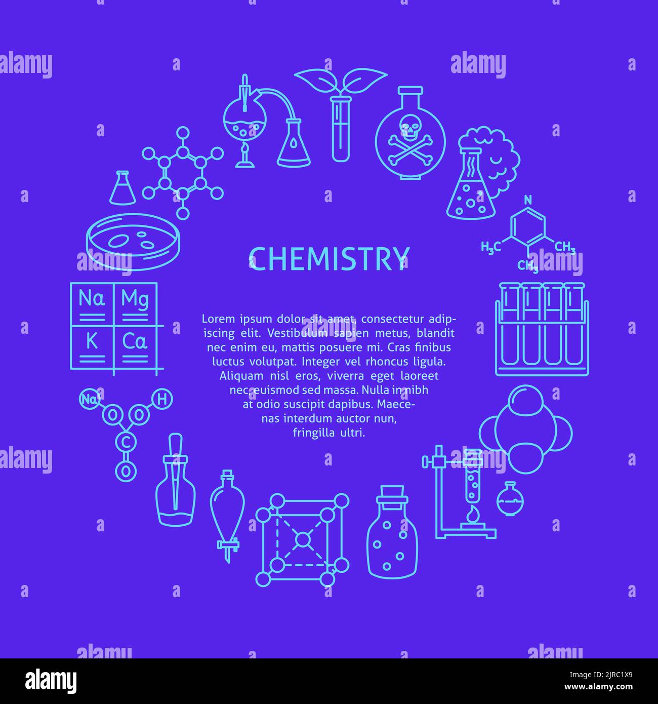 Chemistry round banner in line style with place for text. Vector ...