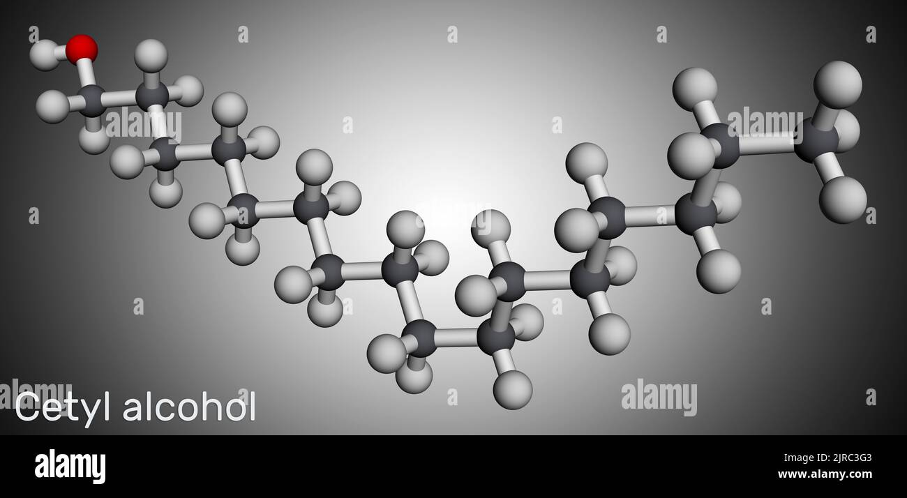 Cetyl alcohol, palmityl alcohol molecule. Used in cosmetic industry, as ...