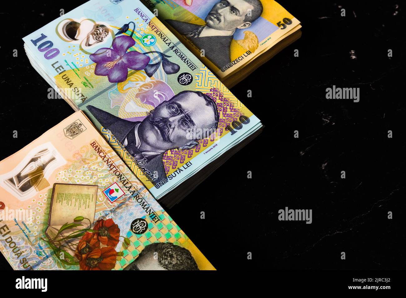 Stack of LEI Romanian money. RON Leu Money European Currency Stock ...