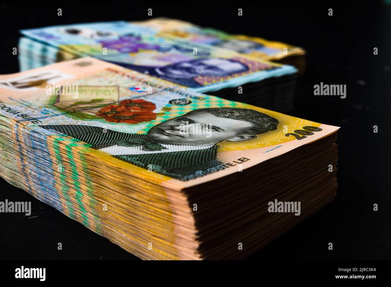 Stack of LEI Romanian money. RON Leu Money European Currency Stock ...