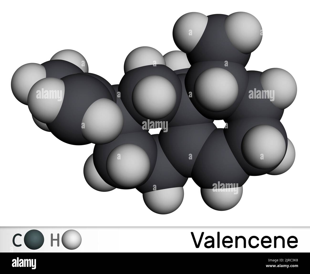 Valencene molecule. It is carbobicyclic compound, sesquiterpene, aroma ...