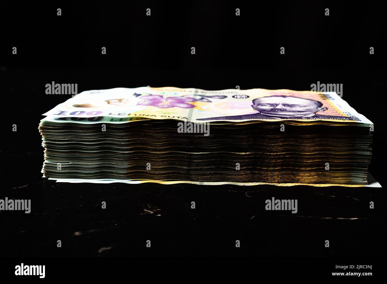 Stack of LEI Romanian money. RON Leu Money European Currency Stock ...