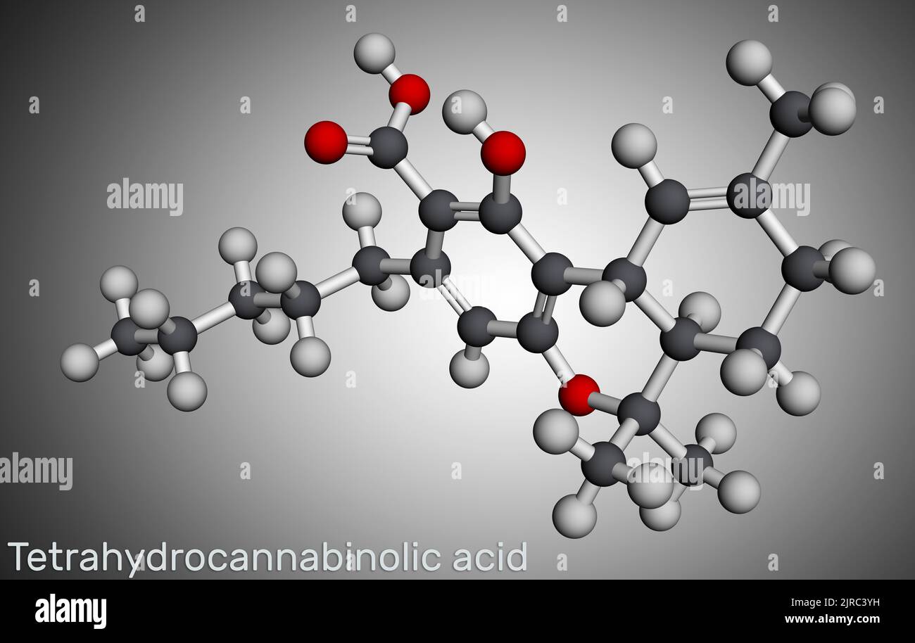 Tetrahydrocannabinolic acid, THCA, tetrahydrocannabinolate molecule ...