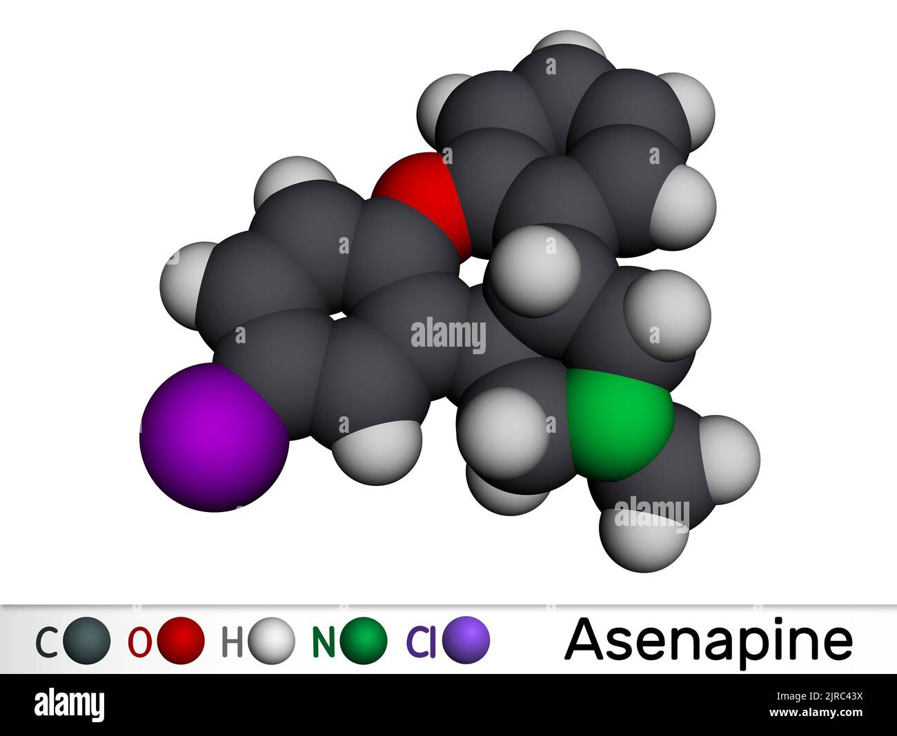Asenapine molecule. It is atypical antipsychotic, used to treat bipolar ...