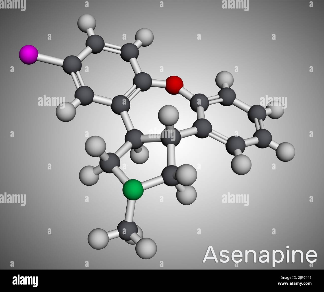Asenapine molecule. It is atypical antipsychotic, used to treat bipolar ...