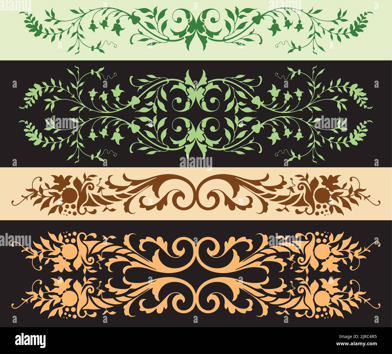 A set of vintage vector decorative leafy floral borders Stock Vector ...