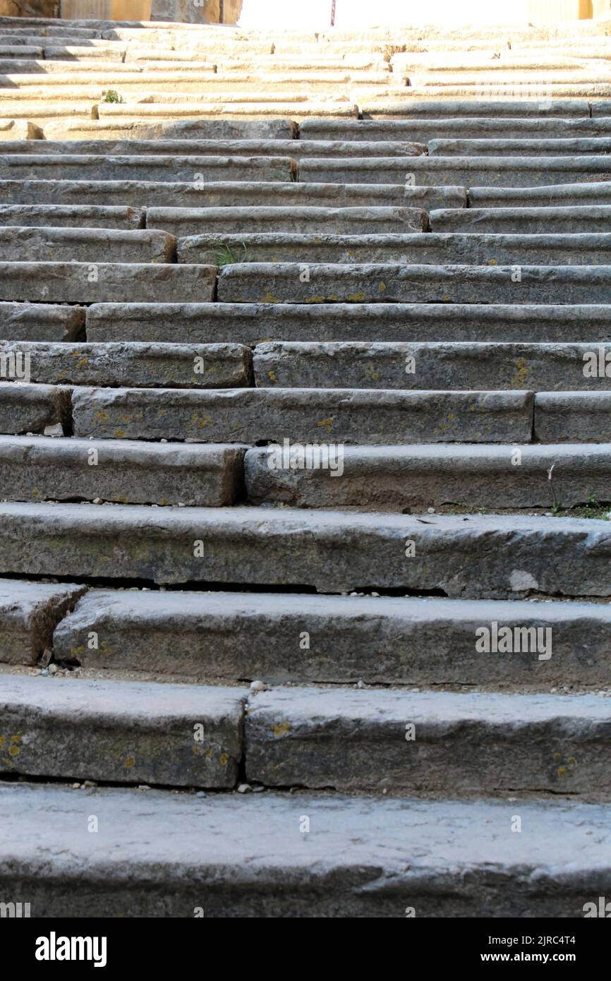 A view of the stone staircase leading to the top of the ancient ...