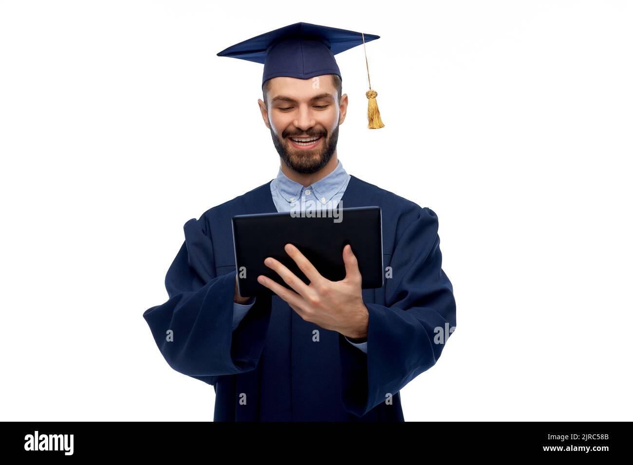 male graduate student or bachelor with tablet pc Stock Photo - Alamy
