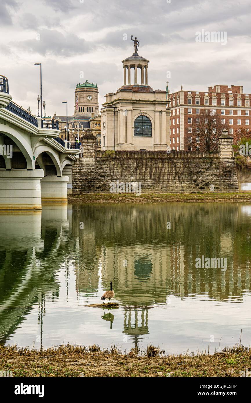 Downtown Hamilton Ohio Skyline viewed from across the Great Miami River ...