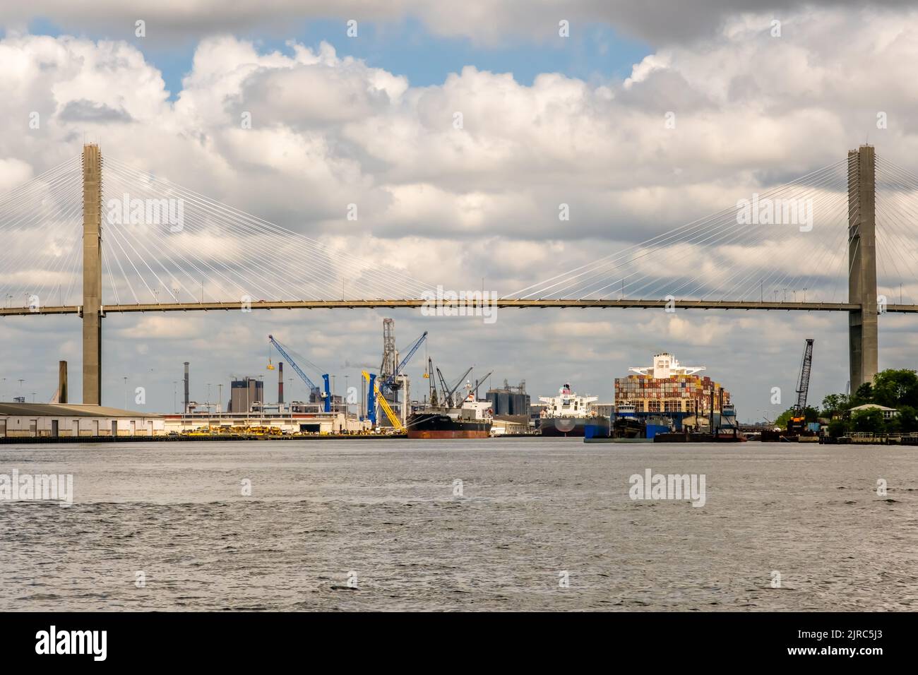 Savannah, Georgia, USA- View of the harbor port and Talmadge Memorial ...
