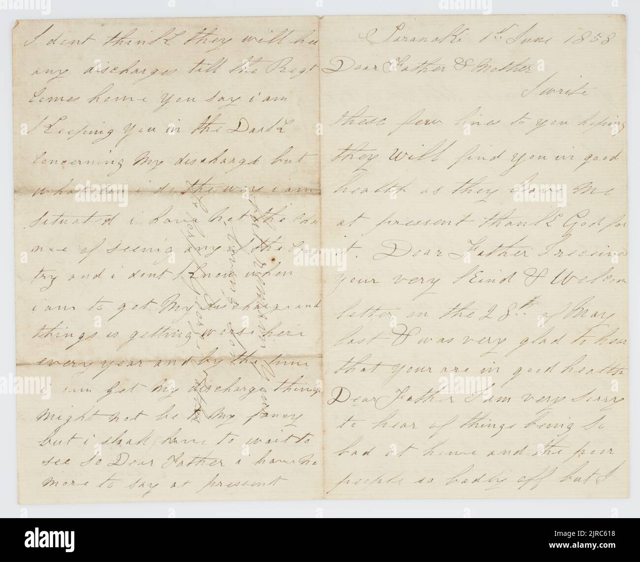 Letter, 1 June 1858, Taranaki, by Private George Tatler. Gift of Gerald ...