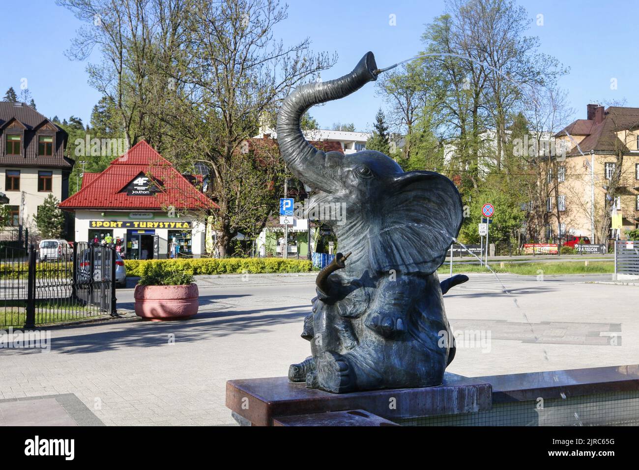 Fountain with elephants in front of main building of health resort ...
