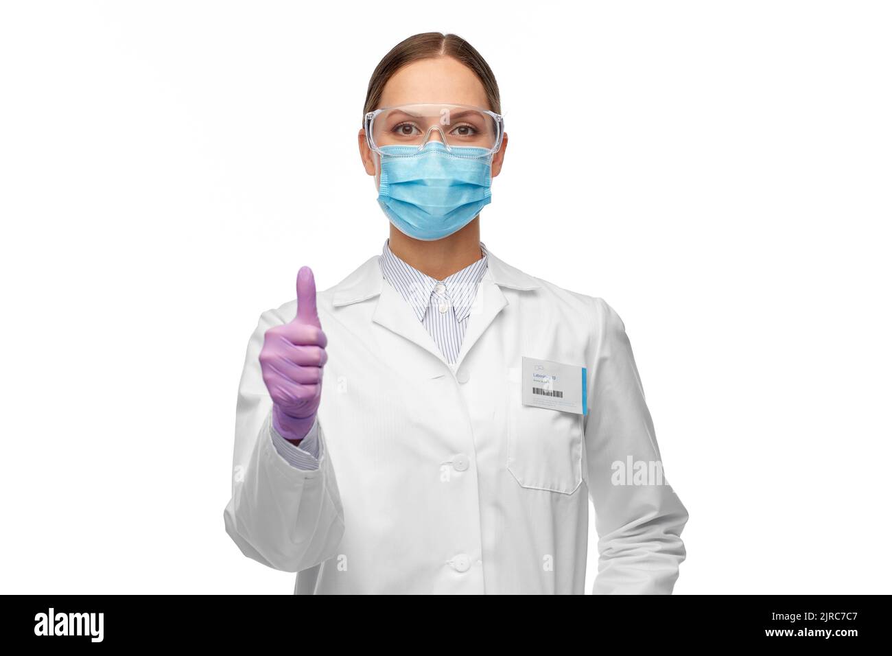 female scientist in medical mask and goggles Stock Photo - Alamy