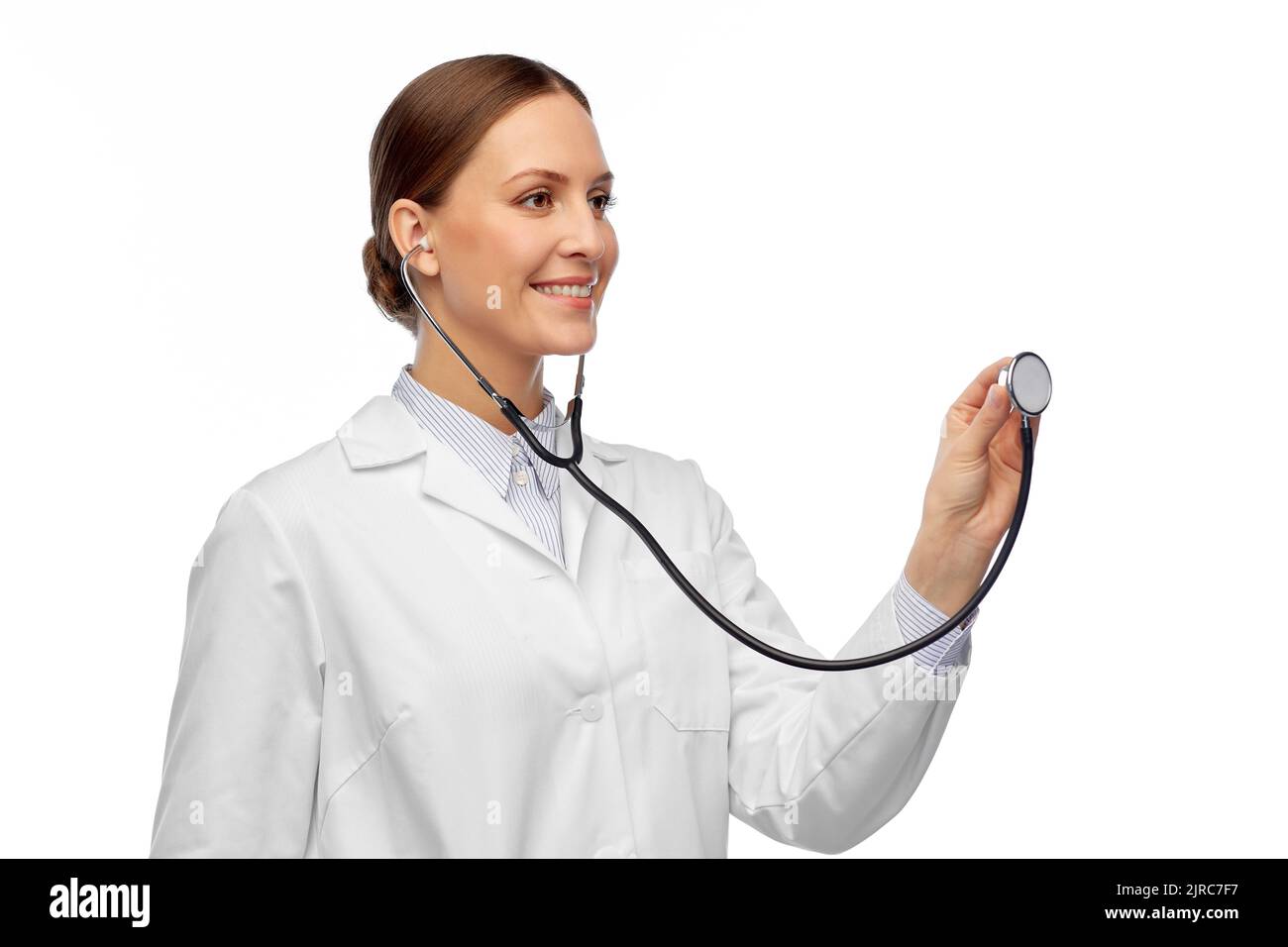 happy smiling female doctor with stethoscope Stock Photo - Alamy