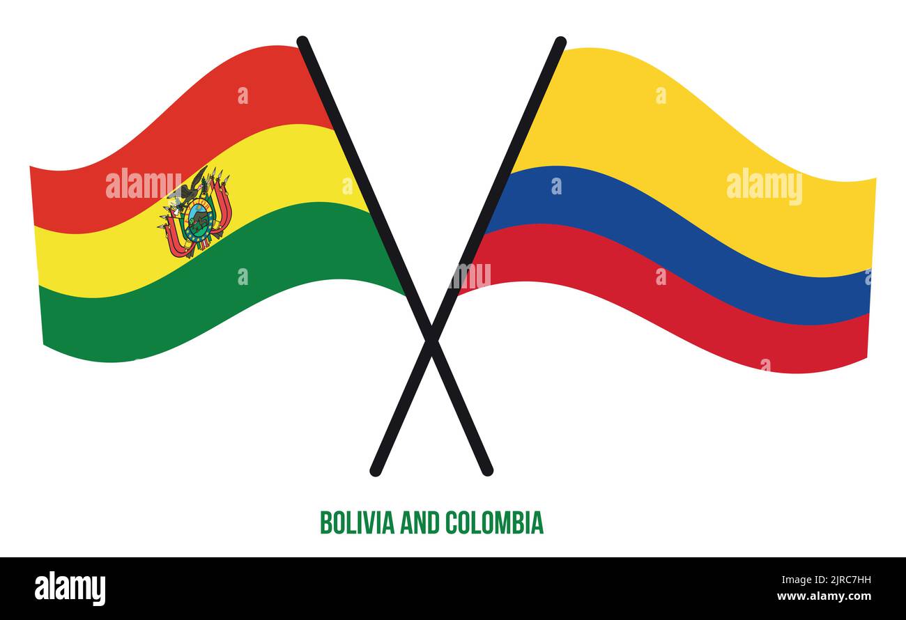 Bolivia and Colombia Flags Crossed And Waving Flat Style. Official ...