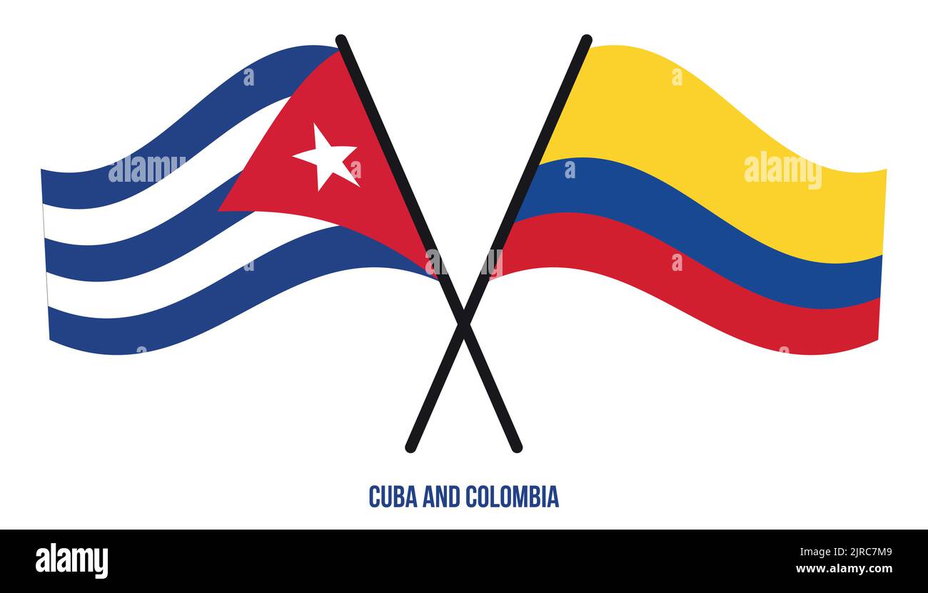 Cuba and Colombia Flags Crossed And Waving Flat Style. Official ...