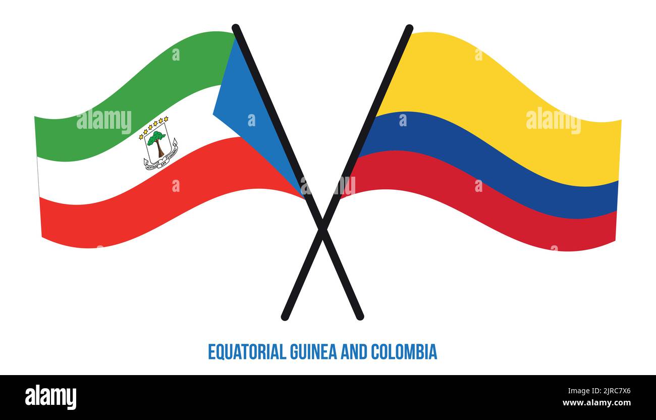 Equatorial Guinea and Colombia Flags Crossed And Waving Flat Style. Official Proportion Stock ...