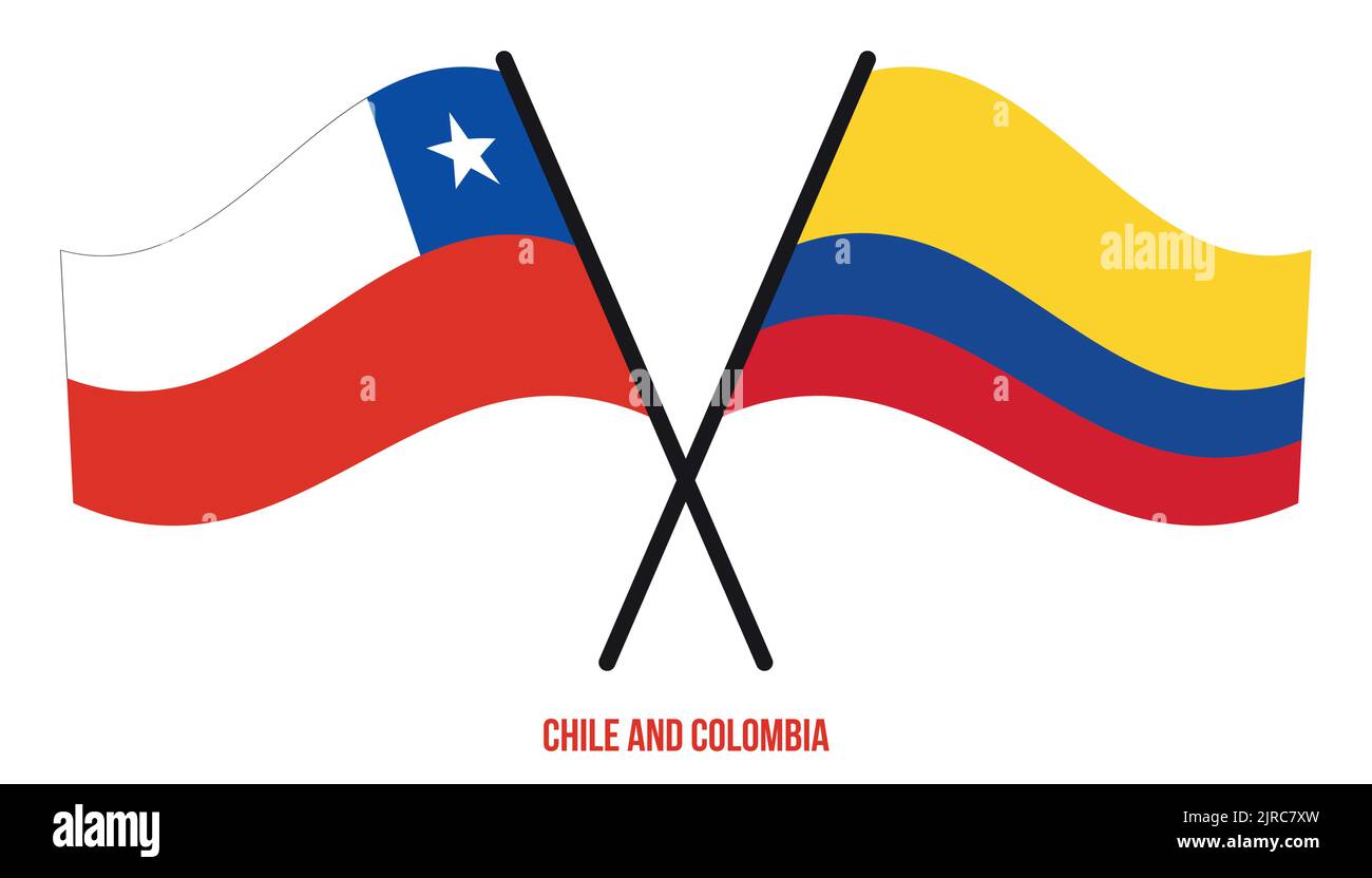Chile and Colombia Flags Crossed And Waving Flat Style. Official ...