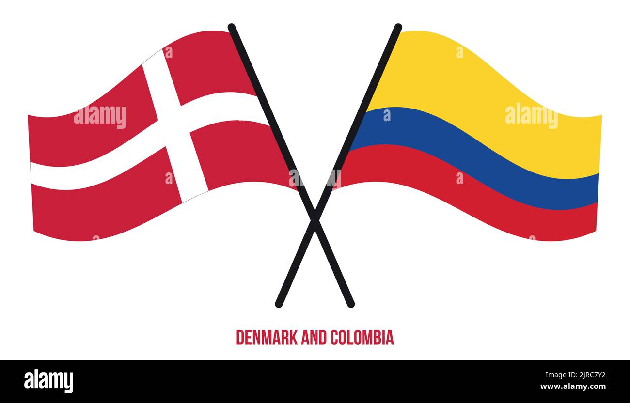 Denmark and Colombia Flags Crossed And Waving Flat Style. Official ...