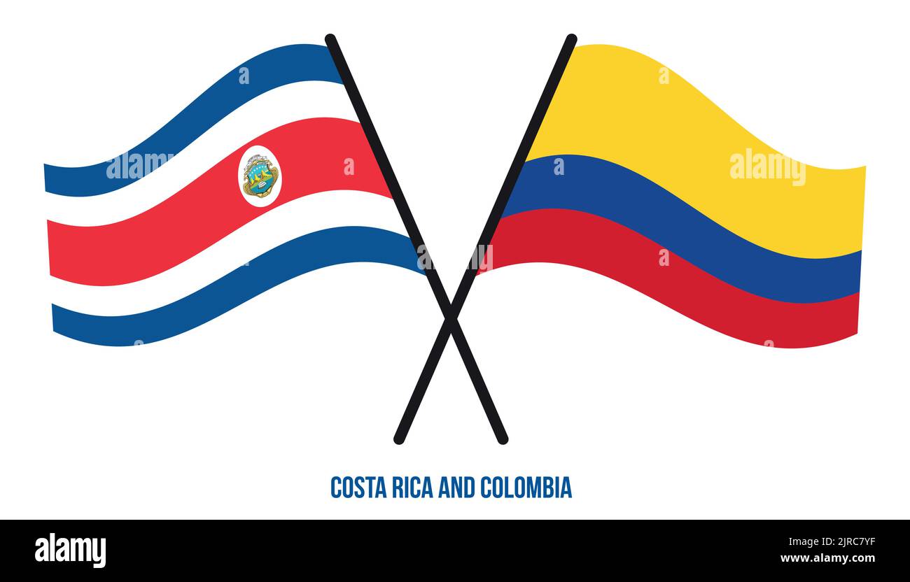 Costa Rica and Colombia Flags Crossed And Waving Flat Style. Official ...