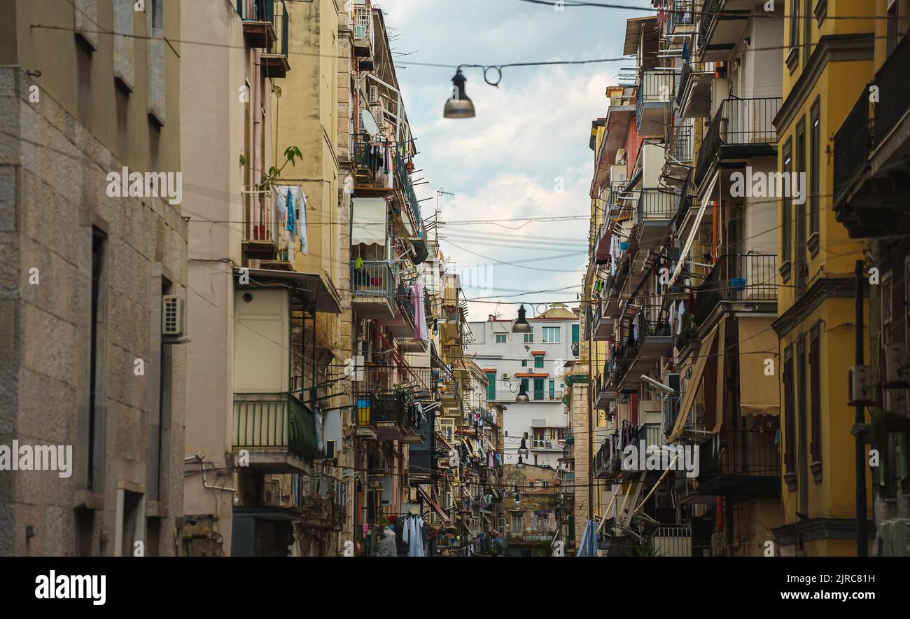 Typical italian street in Naples town, Italy Stock Photo - Alamy