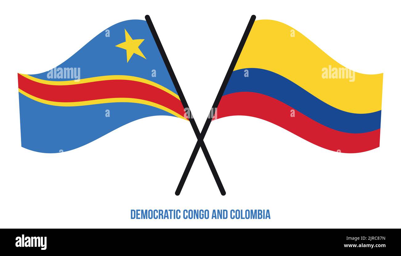 Democratic Congo and Colombia Flags Crossed & Waving Flat Style ...